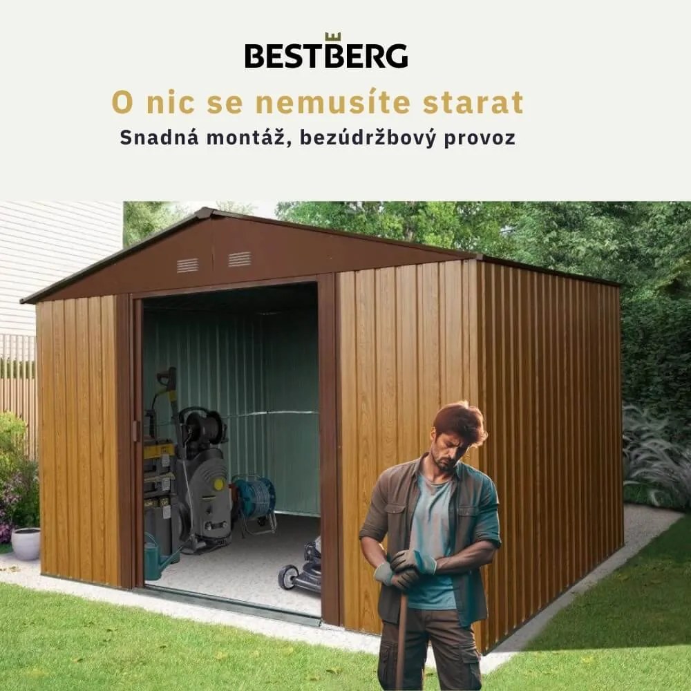 Zahradní domek BestBerg ZDB-7D / 7,2 m² / 301 x 238 x 214 cm / dekor dřevo/hnědá