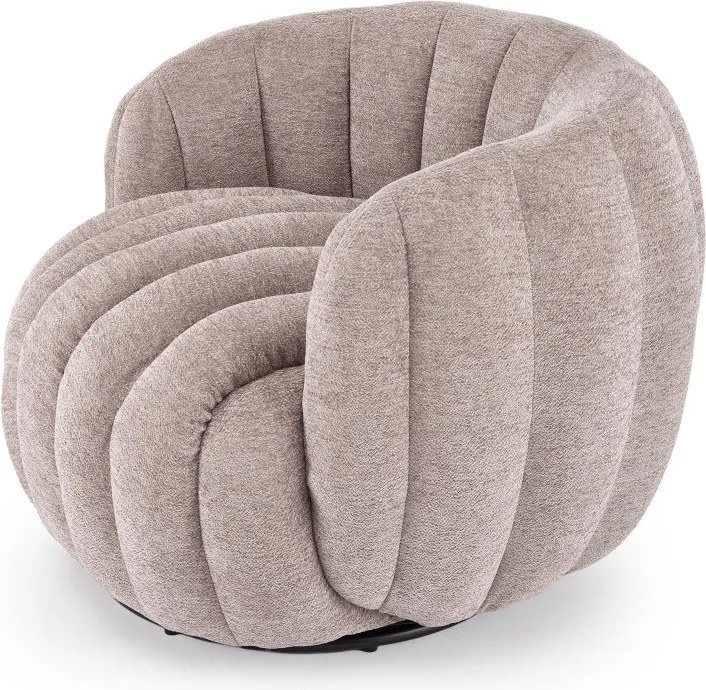 Otočné designové křeslo FRASER — látka, tmavě béžová
