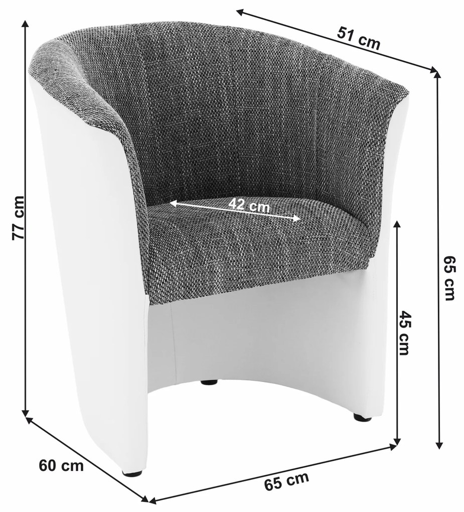 Kondela Klubové křeslo, ekokůže bílá / látka šedá, CUBA