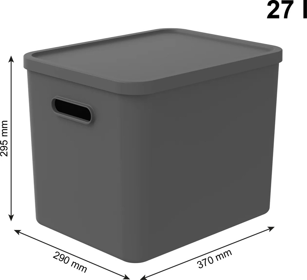 Rotho Úložný box, rovný s víkem, 27l, antracit ALBU LIGHT, 37x29x30