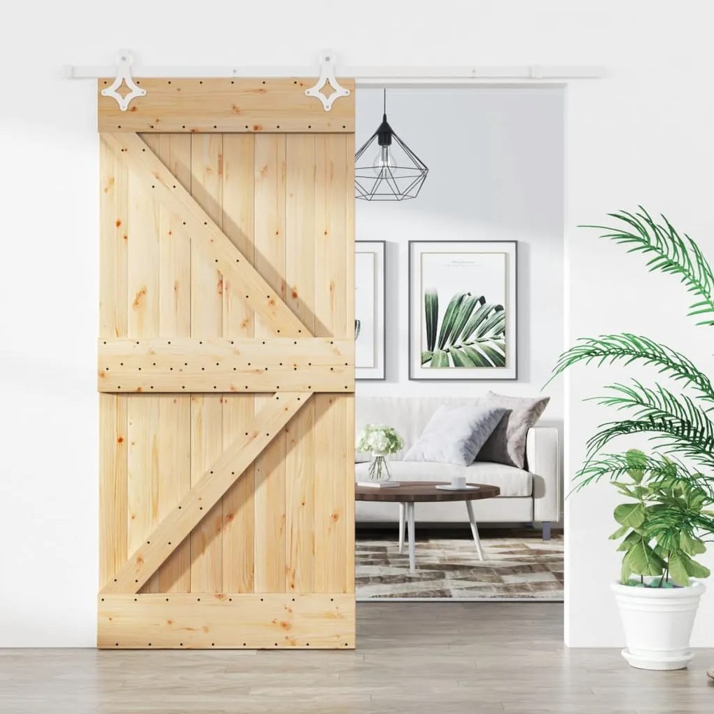 Posuvné Dveře S Kováním 95 X 210 Cm Masivní Borové Dřevo Vzor Šedá Kostka