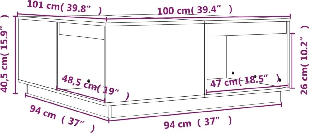 vidaXL Konferenční stolek 100x101x40,5 cm masivní borové dřevo [814523] Barva: Bílá