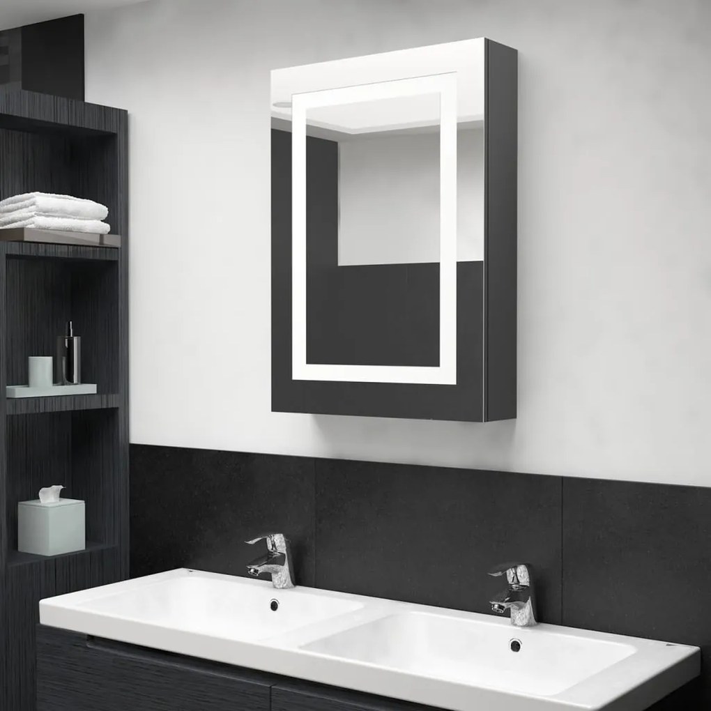 326491 vidaXL LED koupelnová zrcadlová skříňka zářivě šedá 50 x 13 x 70 cm