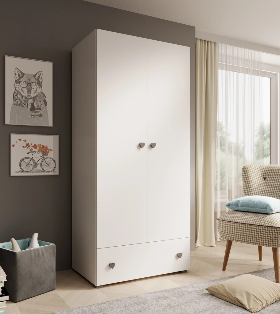 ADRK Furniture Skříň Emily s výklopným dvířkem a držadlem ve tvaru srdce šedá