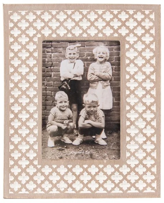 Hnědo bílý fotorámeček Ruud v boho stylu – 10x15 cm