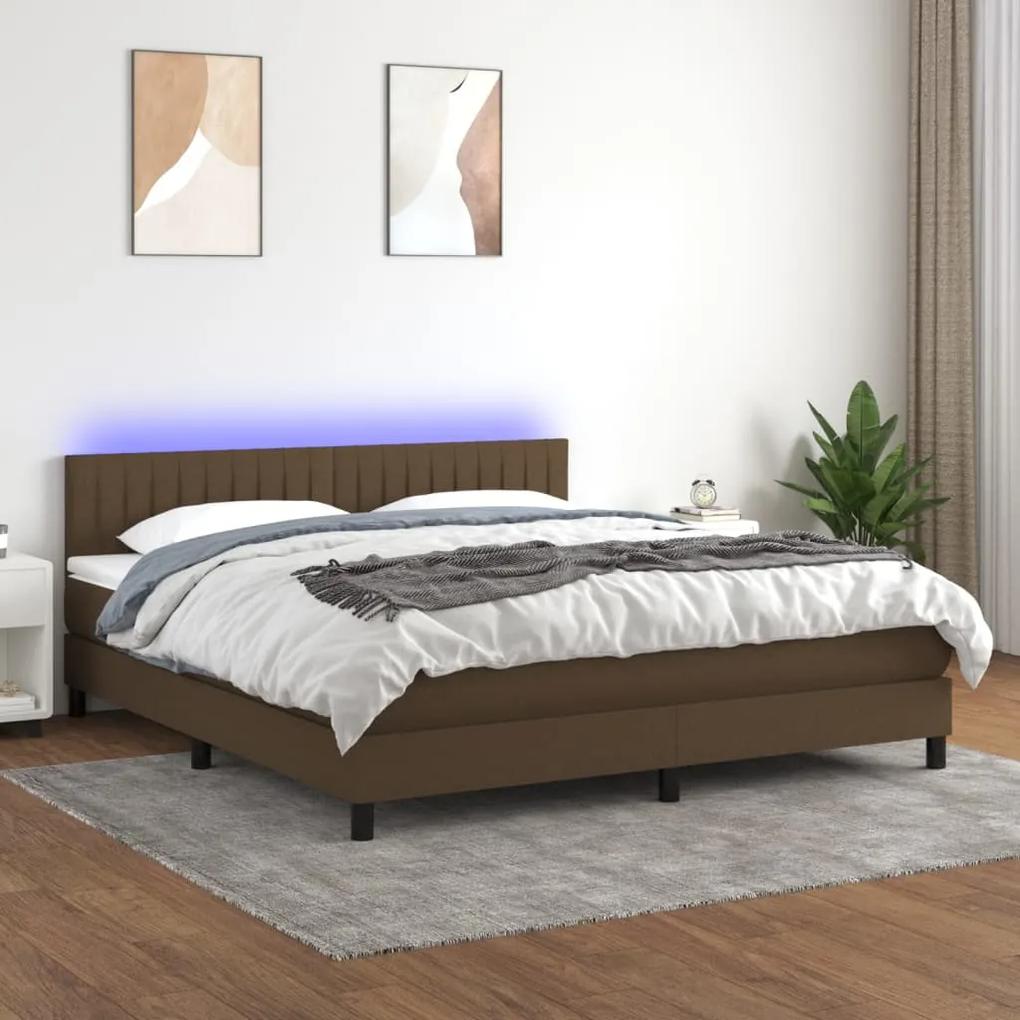 Box spring postel s matrací a LED tmavě hnědá 180x200 cm textil,  3133336