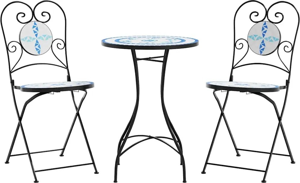 Mozaikový bistro set modrý a bílý železo a keramika 3216353