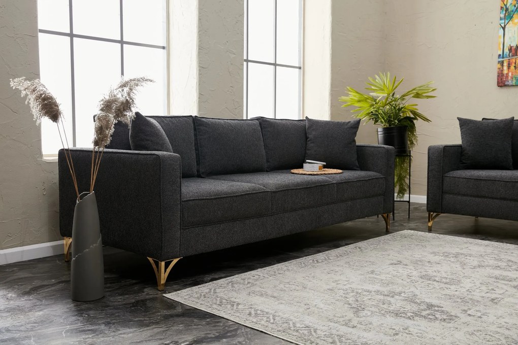 Hanah Home Třímístná pohovka BERLIN antracitová se zlatou 222 cm 825BLC2795