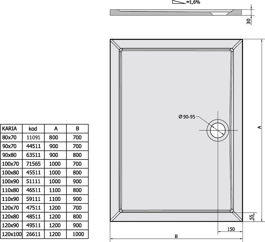 Polysan KARIA 100 x 70 x 4 cm 71565 sprchová vanička