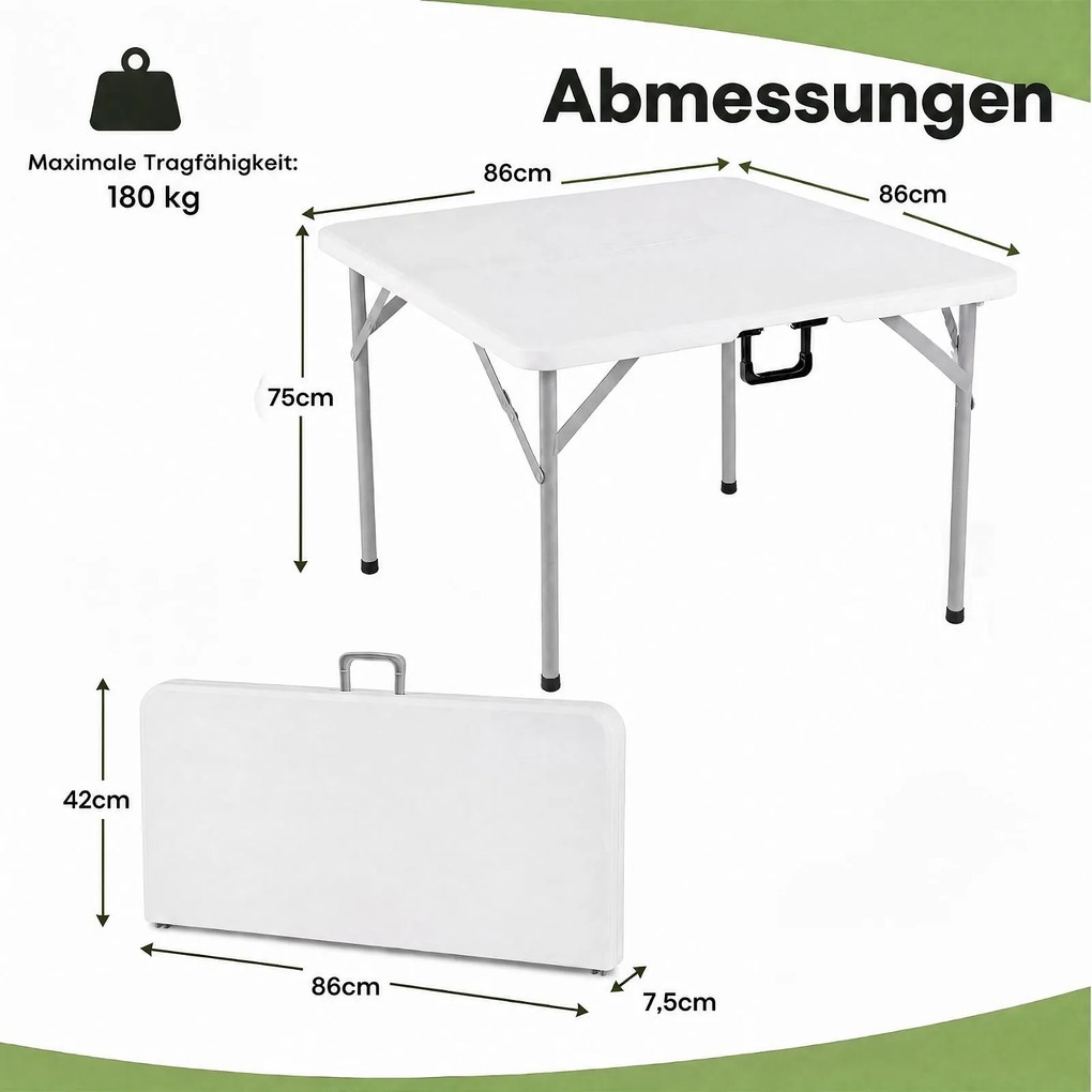 Costway Skládací stůl čtvercový skládací s kovovým rámem – 86 – 86 × 86 × 75 cm