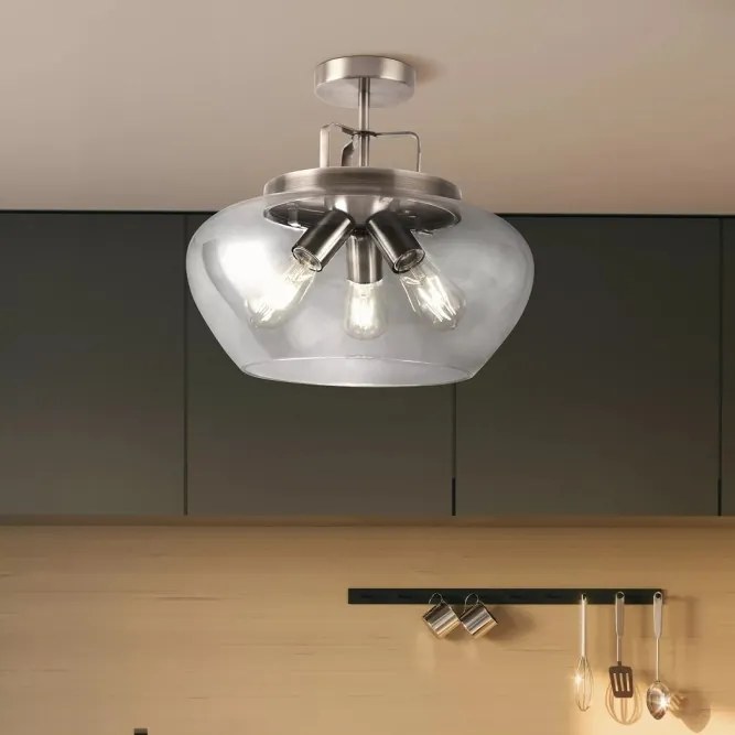 Searchlight 8973-3SS Stropní lustr BOULE SATIN čiré sklo