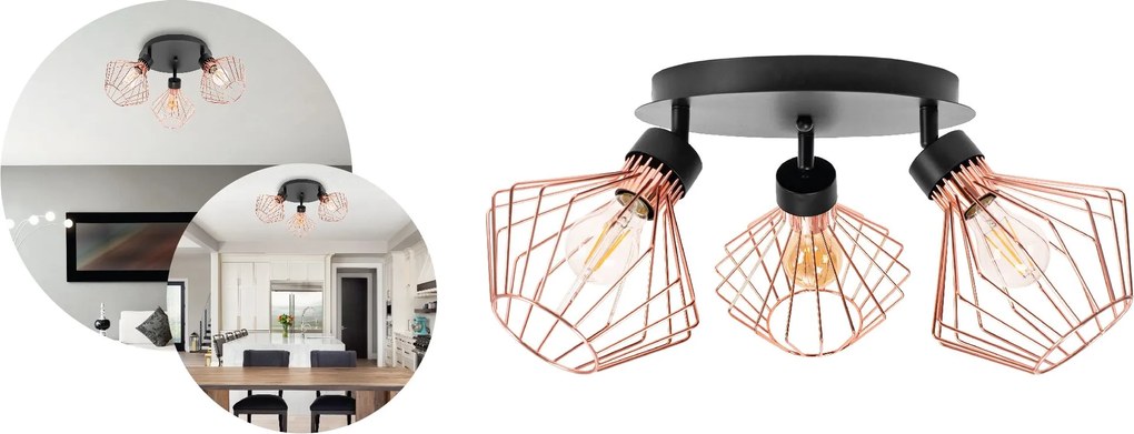 Toolight - Stropní lampa typu reflektor 392195, černá-růžové zlato, OSW-08561