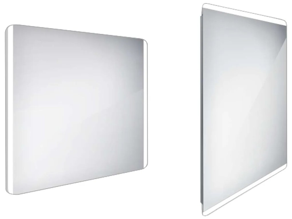 Nimco - Koupelnové podsvícené LED zrcadlo 90x70 cm, zaoblené, aluminium ZP 17019