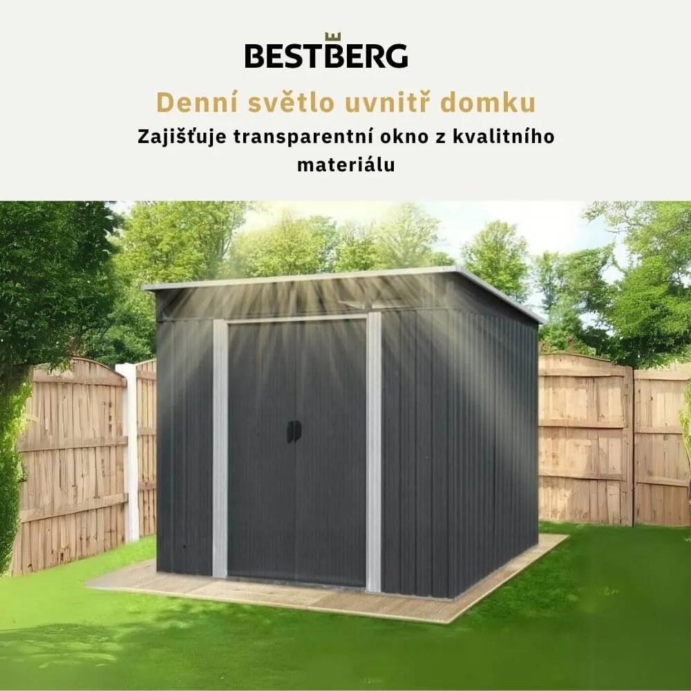 Zahradní domek BestBerg ZDSL-6S / 6,6 m² / 238 x 279 x 203 cm / světle šedá