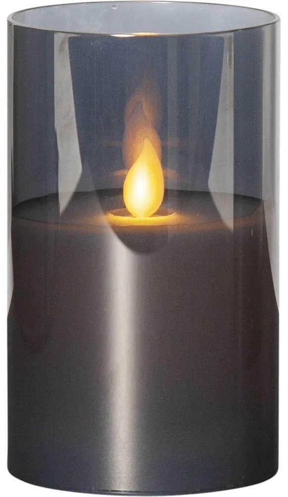 Šedá LED vosková svíčka ve skle Star Trading M-Twinkle, výška 12,5 cm