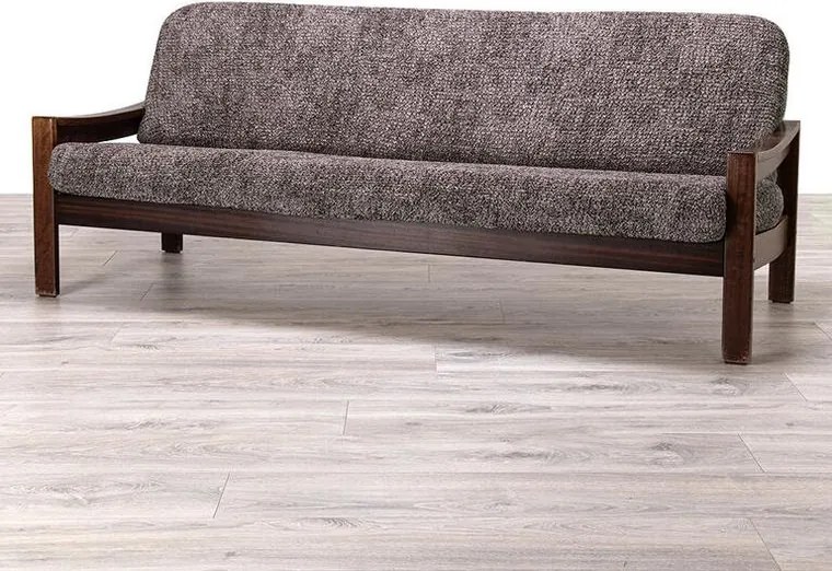 Bielastické potahy MARMO hnědé trojkřeslo s dřevěnými rukojeťmi (š. 150 - 200 cm)