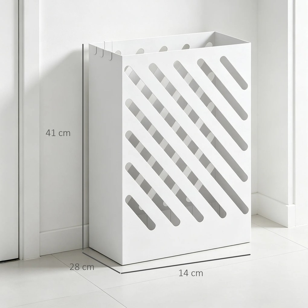 HOMCOM Stojan na deštníky s odkapávací miskou, 4 háčky, ocel, 28L x 14W x 41H cm, bílý