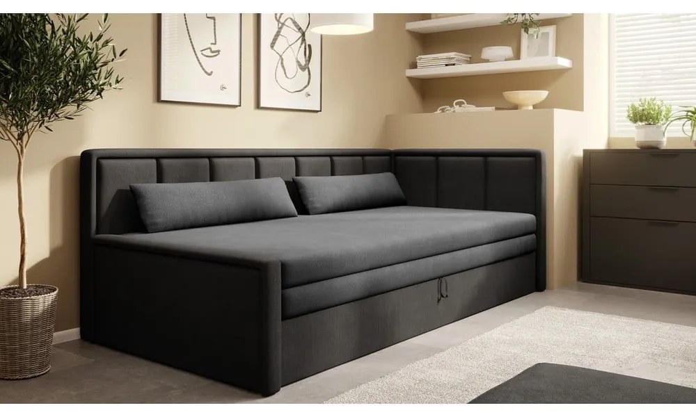 Tmavě šedá žinylková rozkládací/s úložným prostorem pohovka 214 cm Fulgeo – ELTAP
