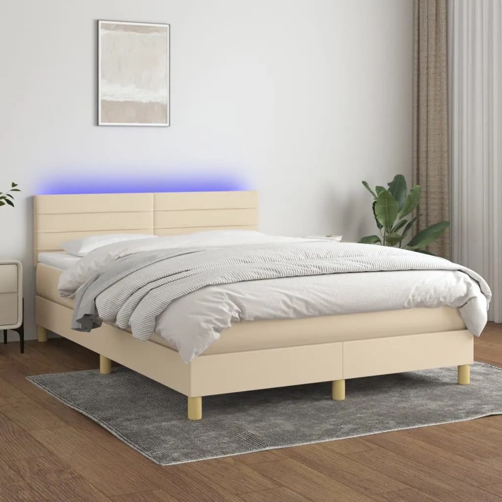 Box spring postel s matrací a LED krémová 140x200 cm textil 3133802