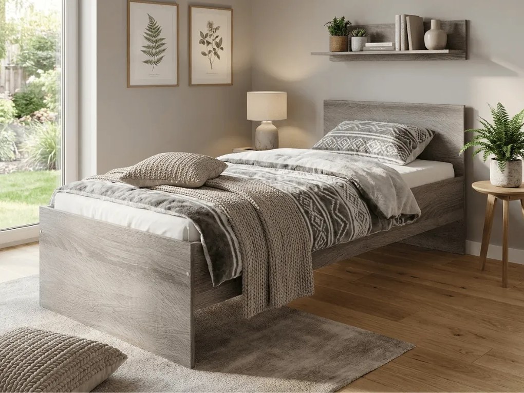 Postel ELISA 90 x 200 cm, dub lanýž Matrace: Matrace Sommera 18 cm, Rošt: S laťkovým roštem