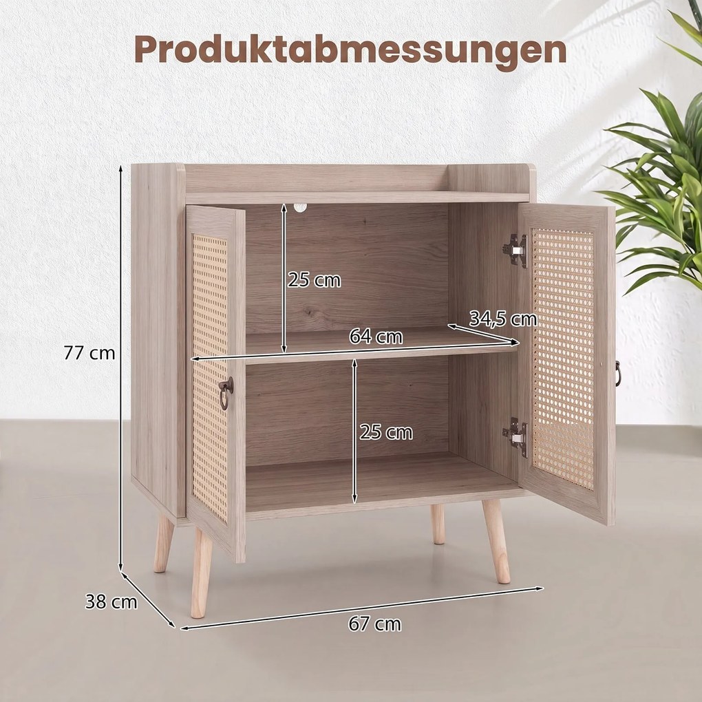 Costway Příborník s ratanovými dvířky kuchyňská skříňka – 67 × 38 × 77 cm