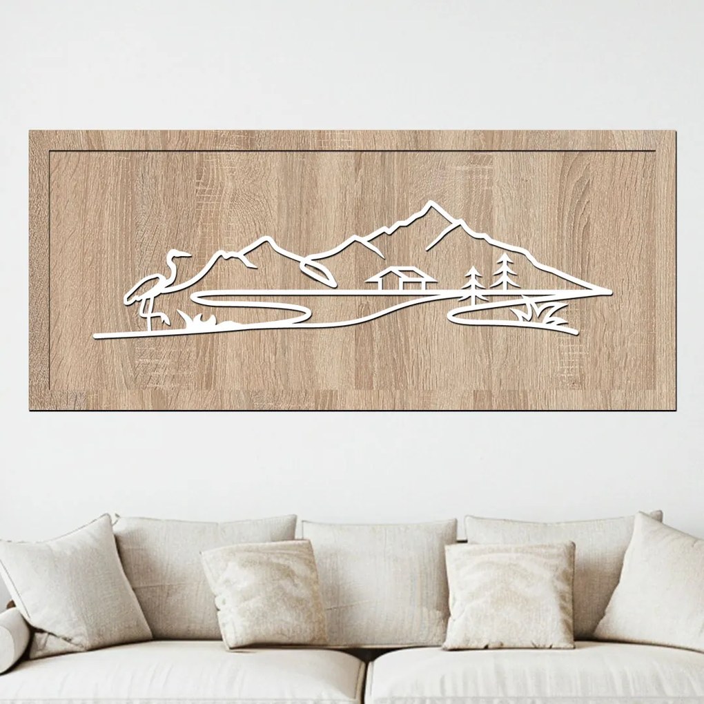 dřevo života Dřevěný obraz JEZERO Zvolte rozměr (cm): 80x34, Zvolte barvu dekoru: Dub zlatý-Černá