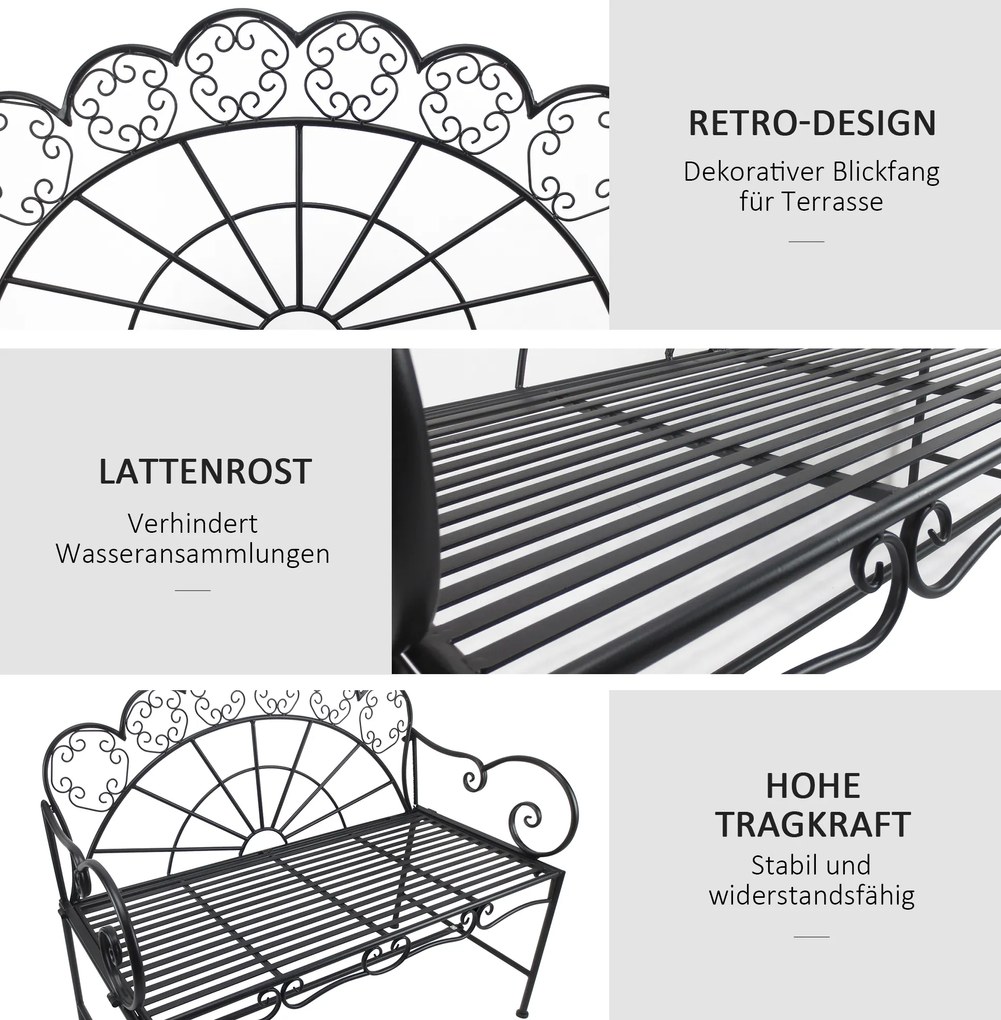 Zahradní lavička Outsunny 2místná kovová 107 x 55,5 x 90,5 cm robustní nerezavějící odolná proti povětrnostním vlivům pro zahradu balkon park černá |…