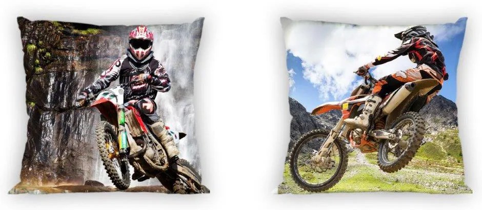DĚTSKÝ POVLAK NA POLŠTÁŘ MOTOCROSS 40X40CM VZOROVANÁ