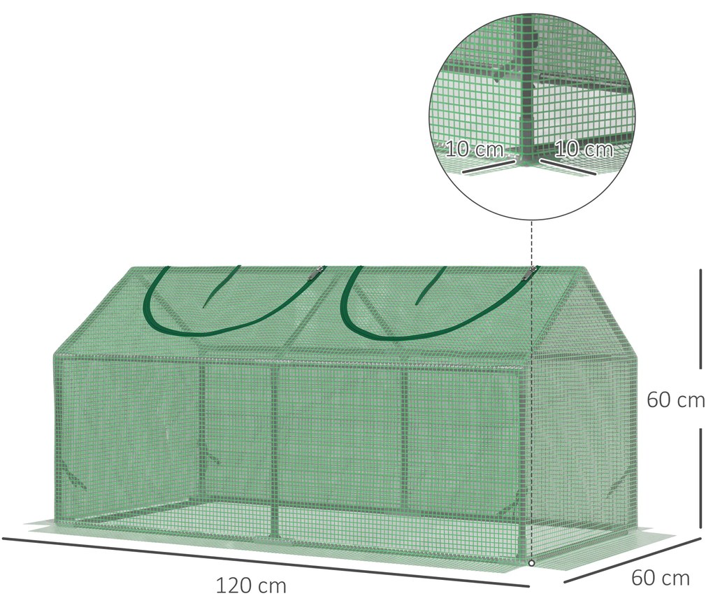 Fóliový skleník Outsunny s oknem, PE skleník pro rajčata a rostliny, chladicí rám 120x60x60 cm, zelený | Aosom.de