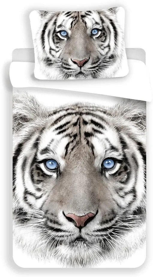 Bílo-šedé bavlněné dětské povlečení na jednolůžko 140x200 cm White Tiger – Jerry Fabrics Biano.cz