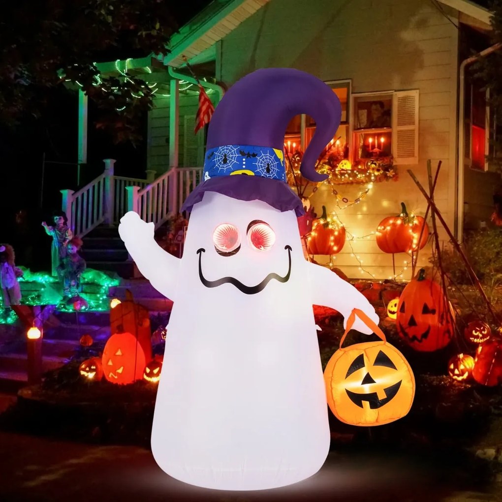 Costway 180 CM LED nafukovací halloweenský duch s dýní Venkovní hrozná dekorace