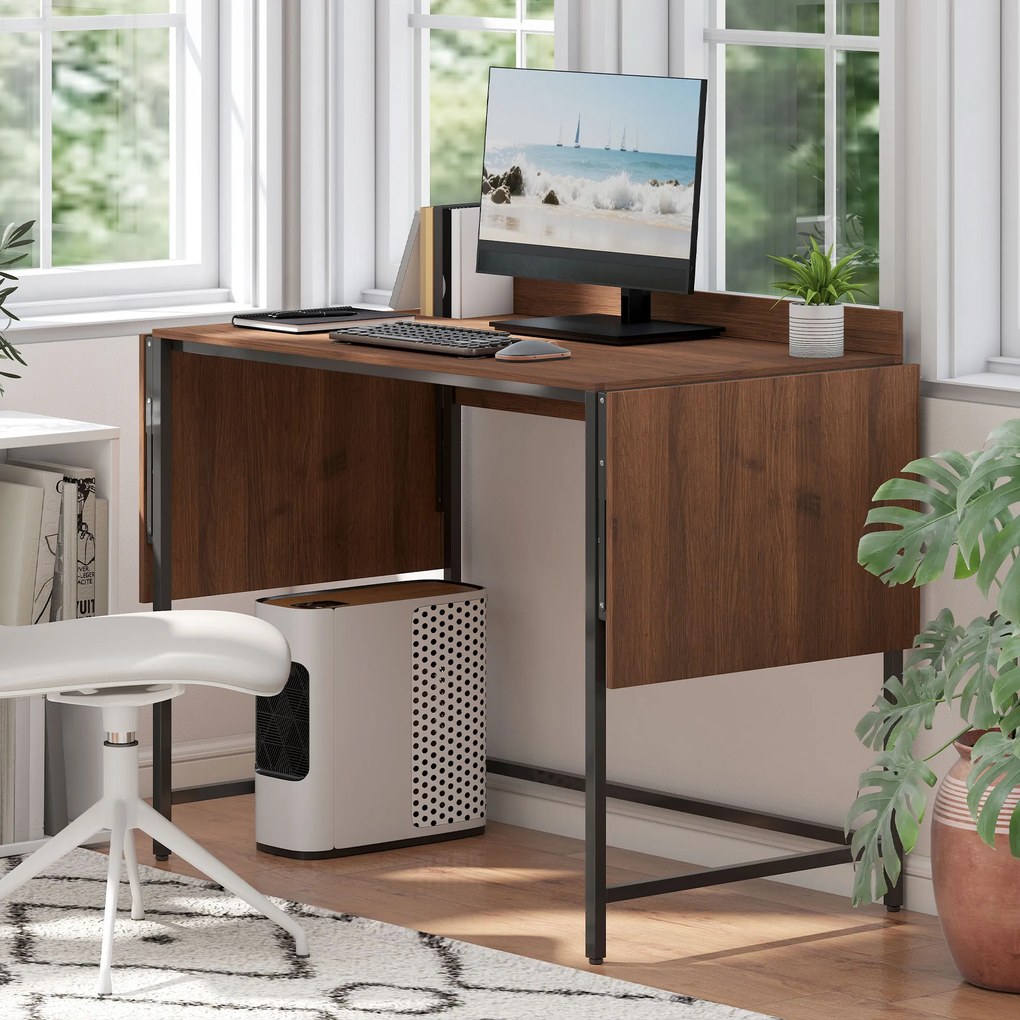 HOMCOM sklápěcí psací stůl počítačový stůl se 2 sklápěcími deskami pro 2 monitory, pro ložnice, malé prostory, 170 x 58 x 78 cm, ořech
