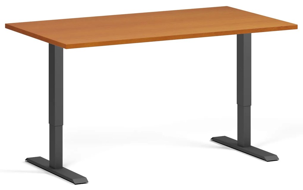 Výškově nastavitelný stůl, 140x80 cm, 1 motor, černá podnož, třešeň
