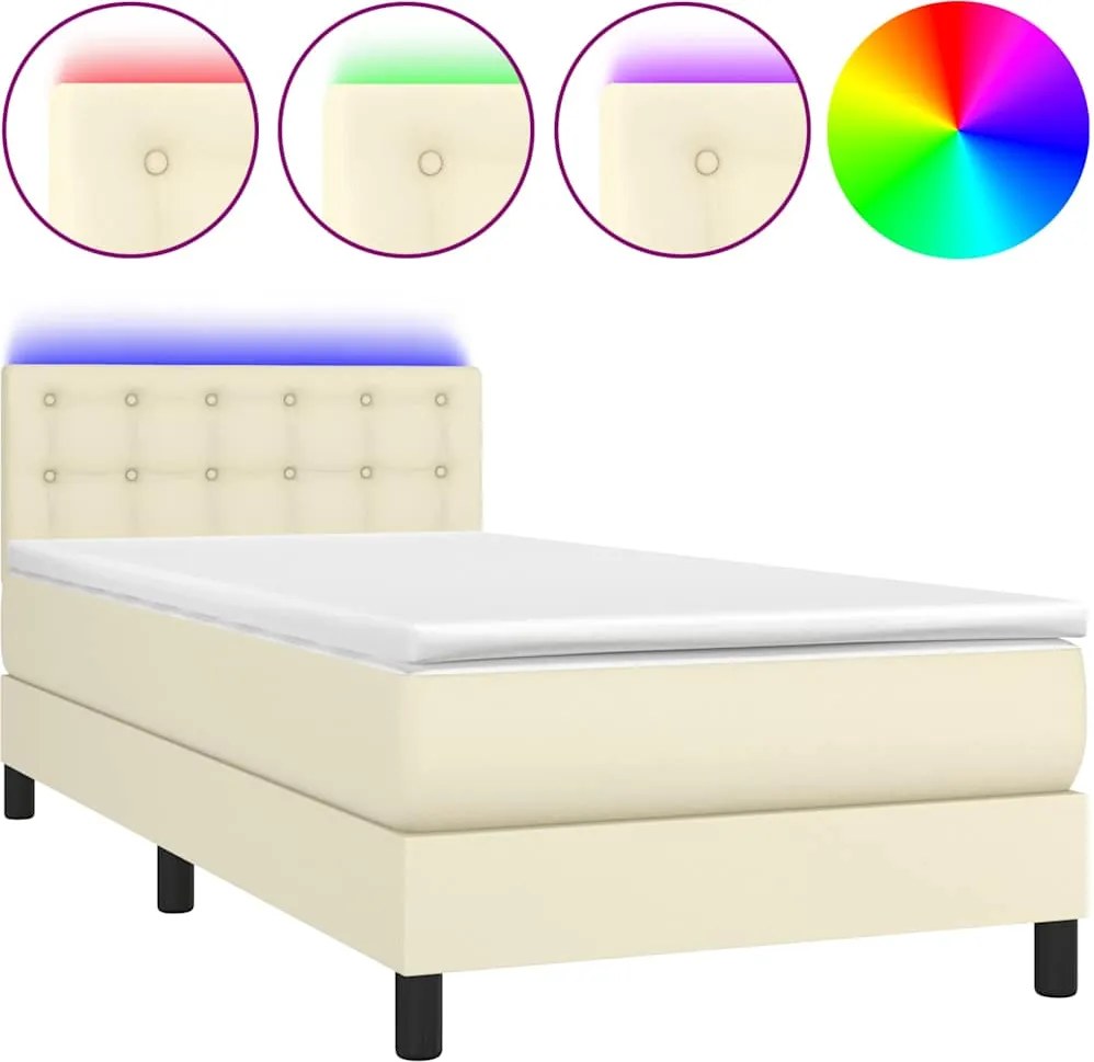 Box spring postel s matrací a LED krémová 90x190 cm umělá kůže 3134197