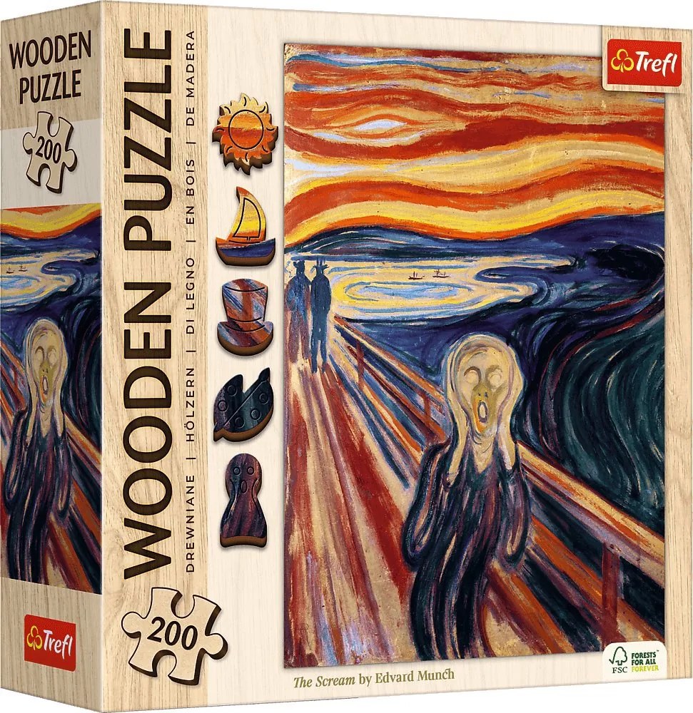 Trefl dřevěné puzzle art: edvard munch - výkřik 200 dílků