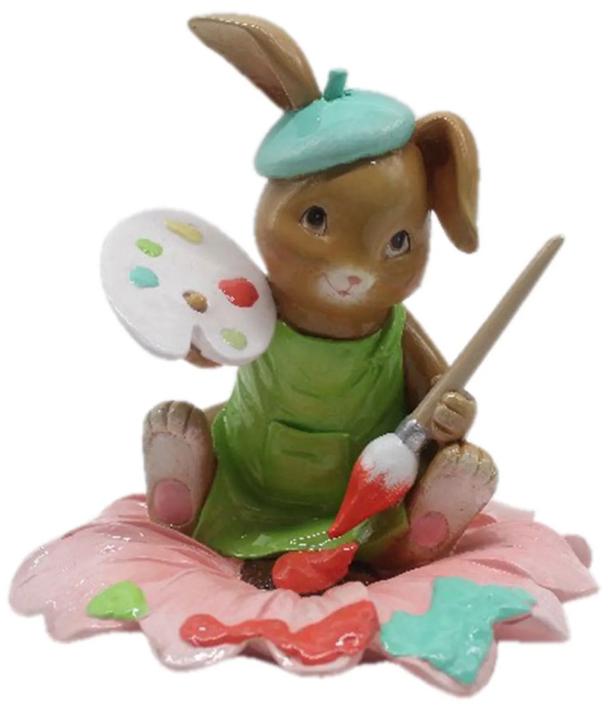 Velikonoční dekorace Králík malující květinu - 15*15*15 cm