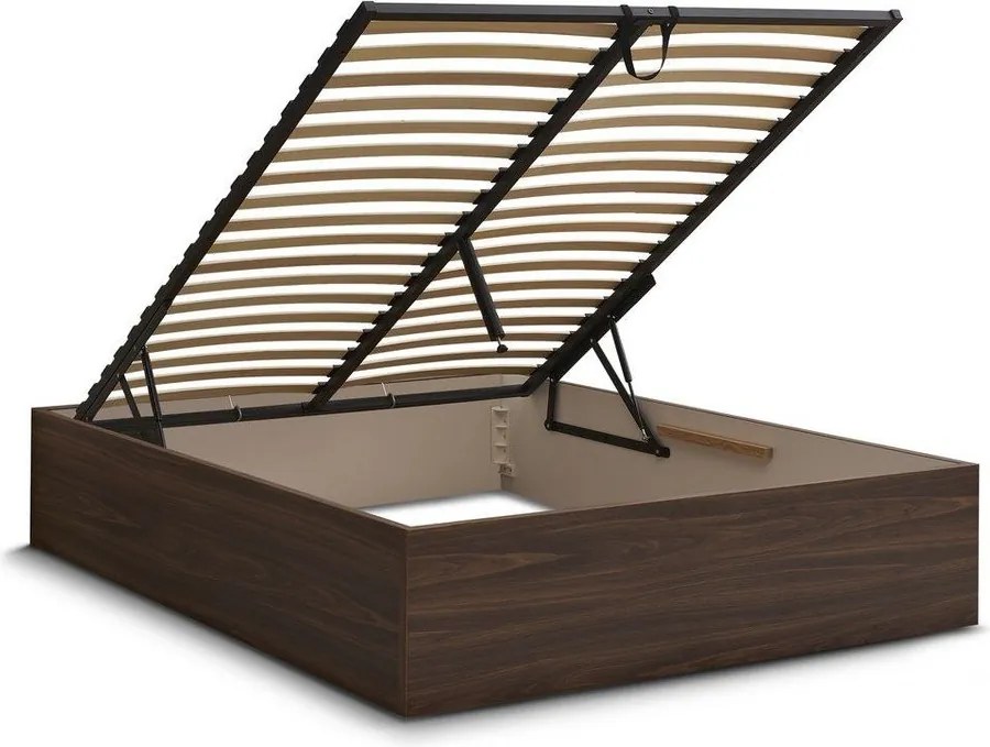 Tmavě hnědá dvoulůžková postel z dřevotřísky v dekoru břízy s úložným prostorem/bez čela s roštem 140x190 cm Mara – Bobochic Paris