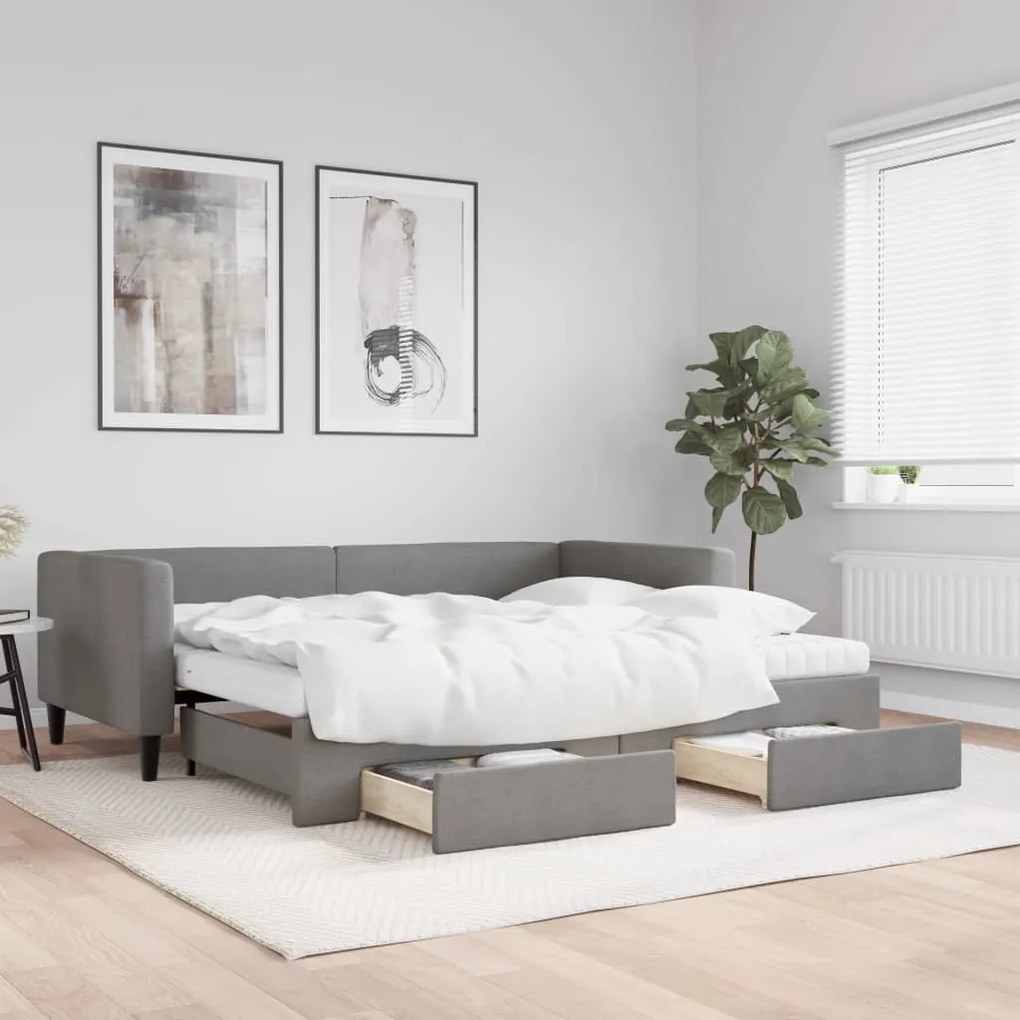 Válenda s přistýlkou a zásuvkami tmavě šedá 90 x 200 cm textil 3196633