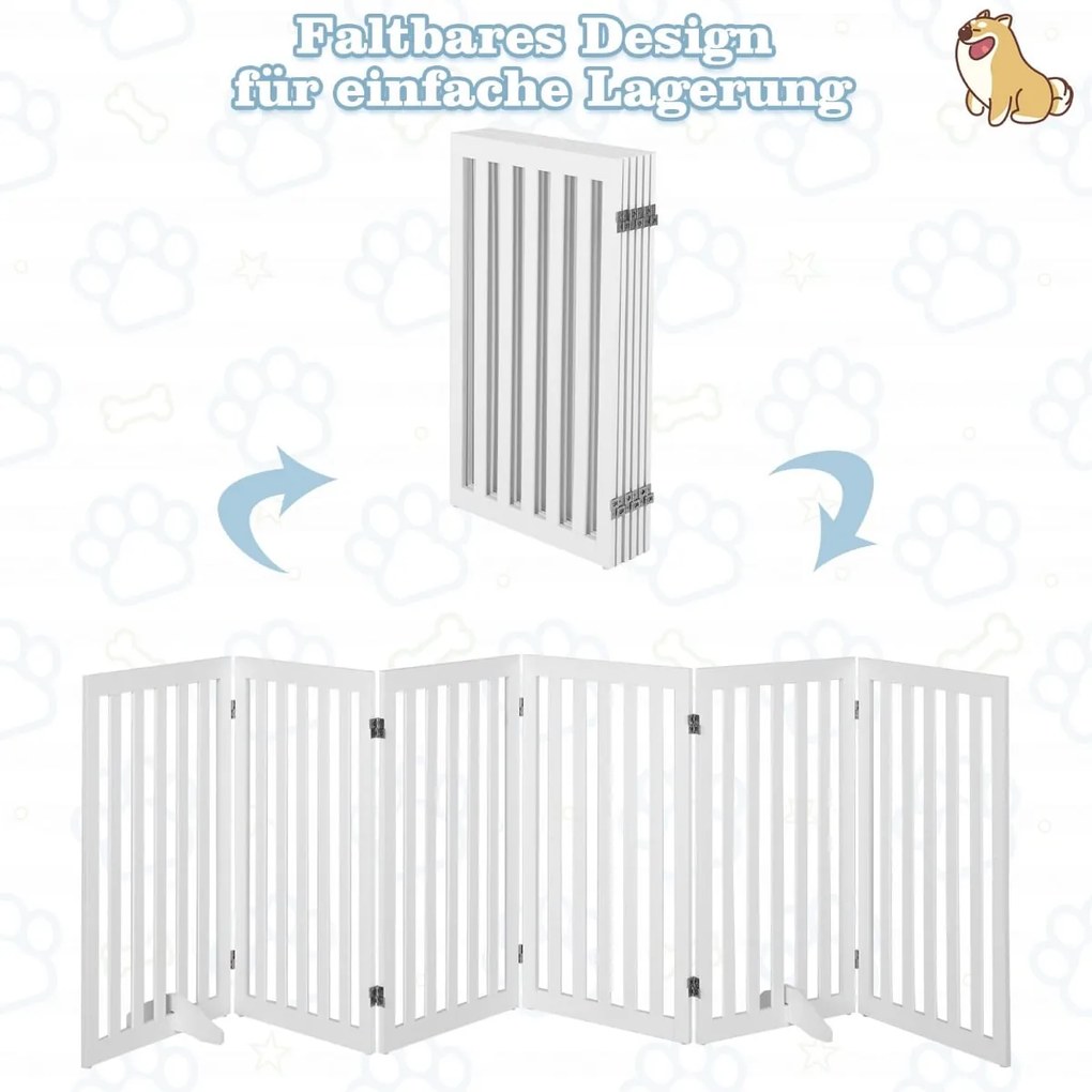 Costway Zábrana pro psy 89 cm vysoká 4 Ochranné dřevěné panely skládací bílá (6
