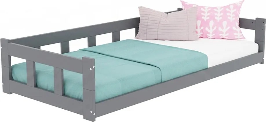 Benlemi Nízké postele FENCE 4v1 s otevřeným vstupem pro dvě děti Zvolte barvu: Světle šedá, Zvolte rozměr: 90x190 cm