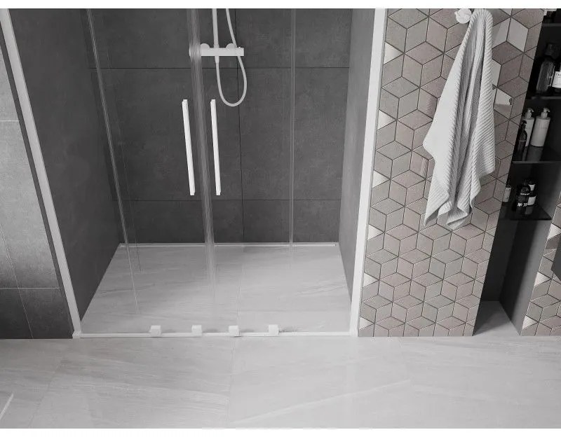 Mexen Velar L Duo, posuvné sprchové dveře do otvoru 140 cm, 8mm čiré sklo, bílá matná, 871-140-003-02-20