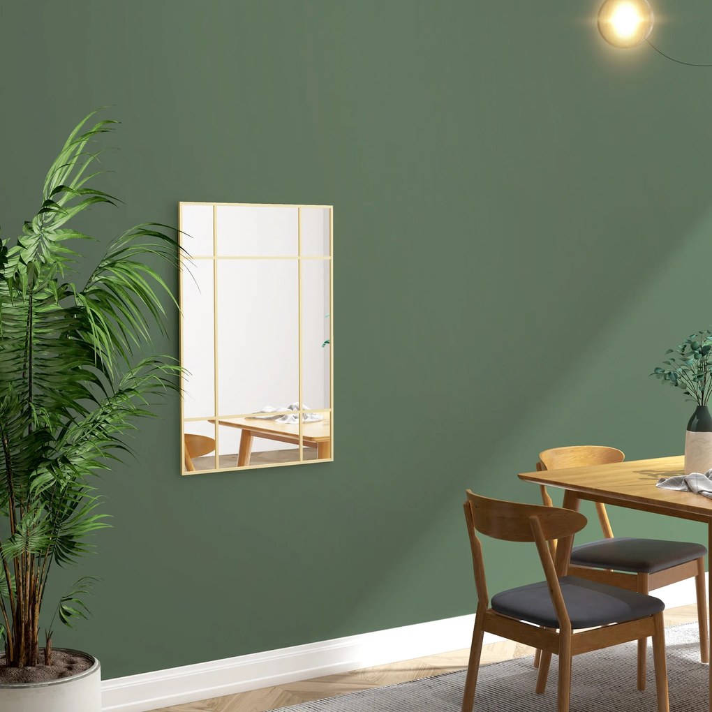 HOMCOM Obdélníkové Nástěnné Zrcadlo 90x60 cm se Zlatým Kovovým Rámem - Dekorativní Zrcadlo do Obývacího Pokoje, Ložnice a Předsíně
