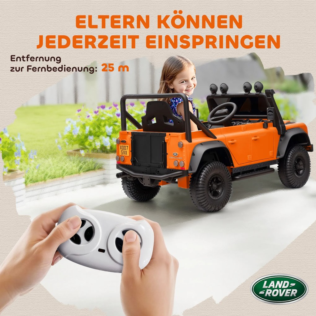 AIYAPLAY Dětské elektrické auto, 12V bateriový pohon, dálkové ovládání, hudební funkce, klakson, LED světla, oranžová