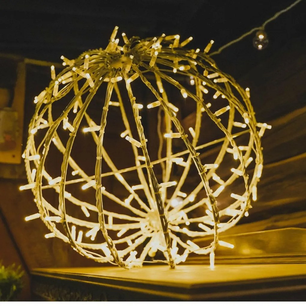 Easy fix 3D LED svítící koule, skládací, pr. 60 cm, teple bílá, bílý kabel, IP67, hliník