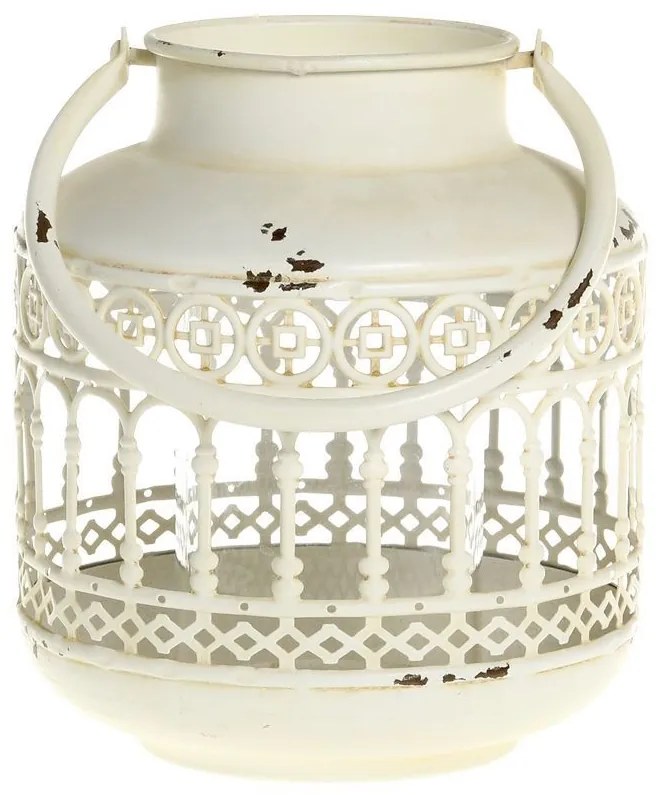 Krémová antik kovová lucerna Fleur-de-pot - Ø14*16 cm