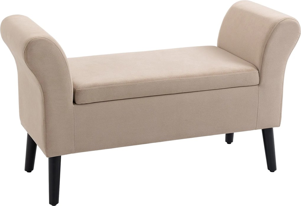 HOMCOM Čalouněná lavička s úložným prostorem a podložkou pro předsíň a ložnici, sametová polyester 111,5 x 41 x 65 cm béžová | Aosom