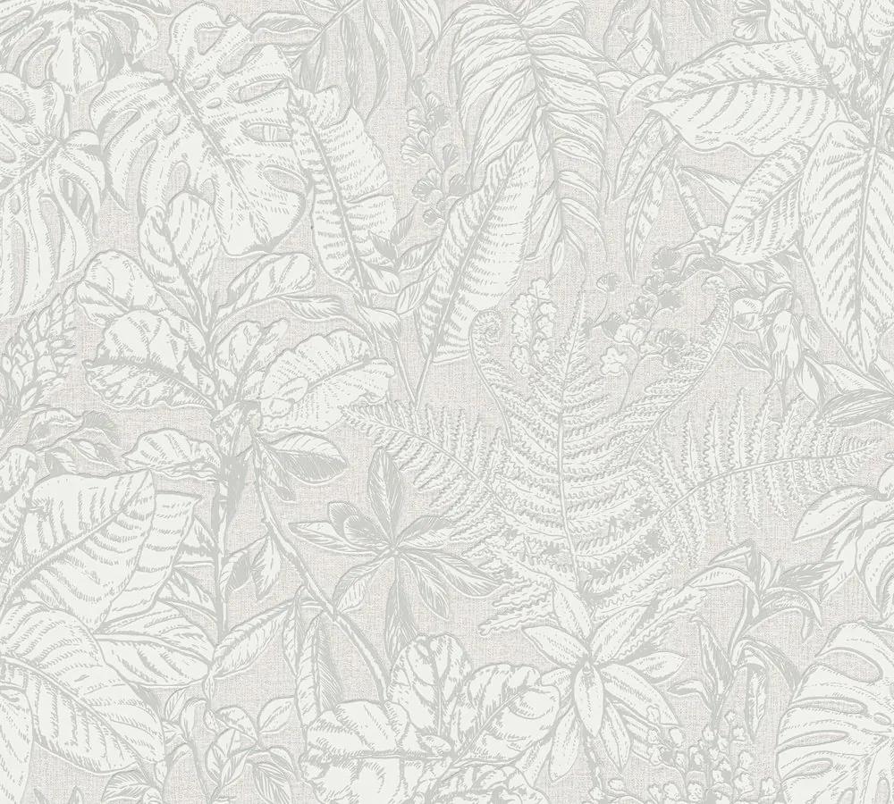 Vliesová tapeta listy, květinový vzor, šedá, bílá barva 375201 / Tapety na zeď 37520-1 Daniel Hechter 6 (0,53 x 10,05 m) A.S.Création