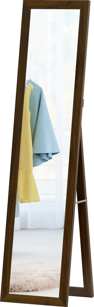 HOMCOM Plné tělo zrcadlo 157x37 cm s MDF rámem, stojící s nakloněním nebo závěsné, ořech