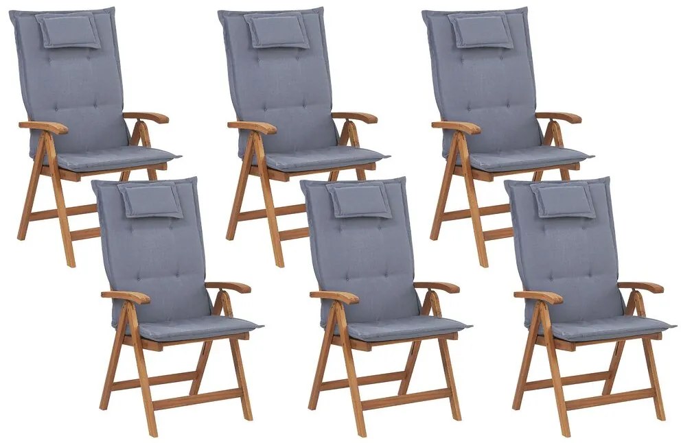 Sada 6 zahradních židlí s polštáři modrá JAVA Beliani
