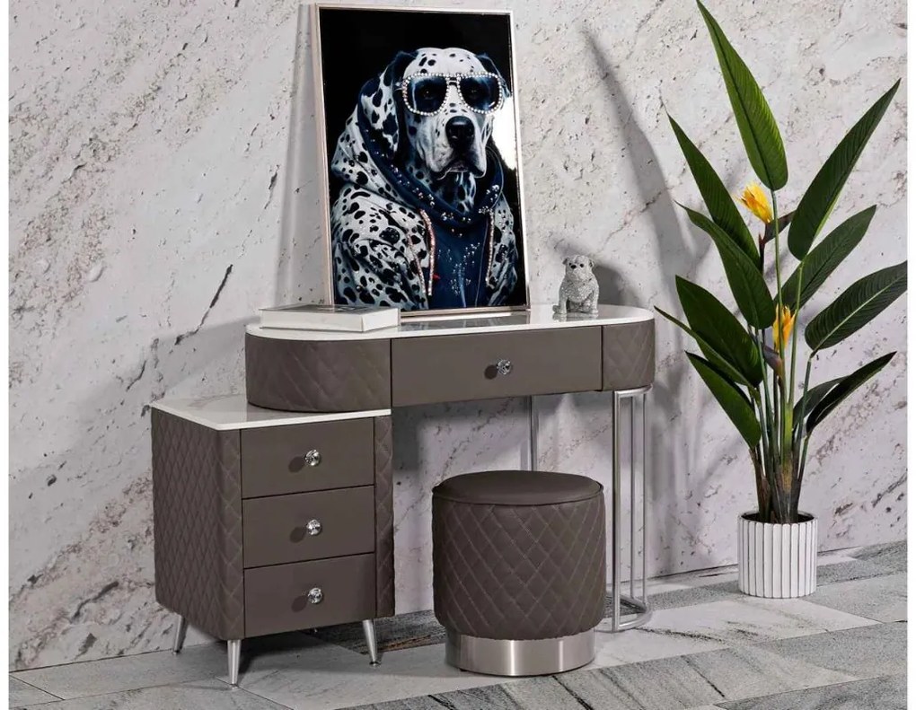 Designový toaletní stolek s taburetkou Pembroke II šedý